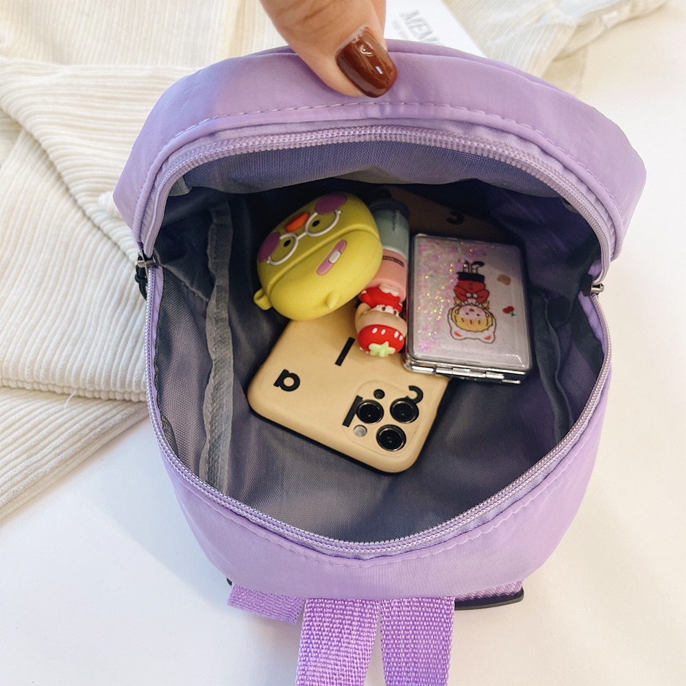 Fashion Ladies Solid Color Backpack Popular Style School Nylon Mini ...