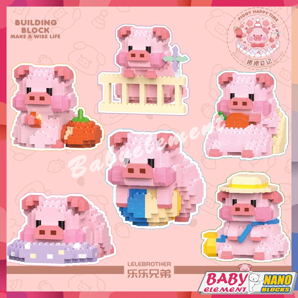 Nano Blocks Pink Little Pig Series Building Blocks Cute Travel Pig Yoga ...
