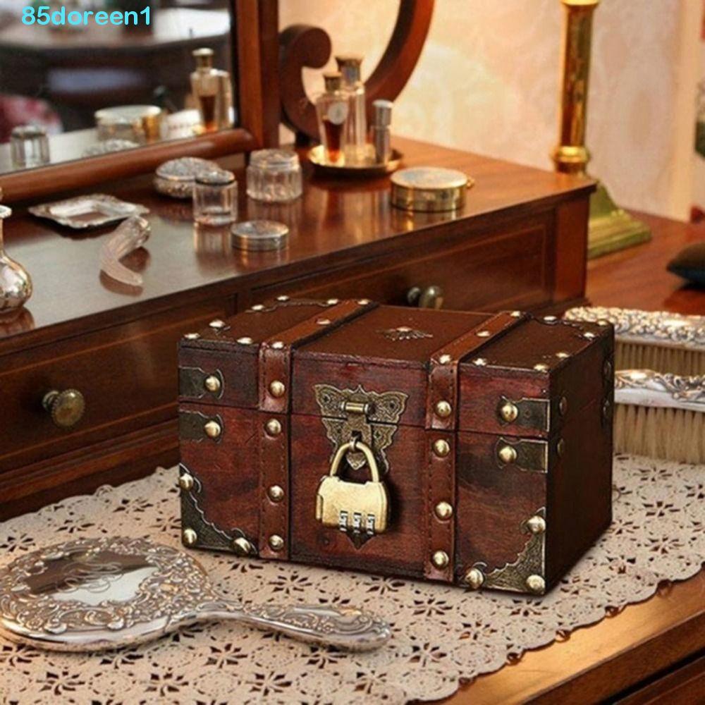 DOREEN1 Wooden Treasure Box Vintage European Retro Style Treasure Chest Decorative Antique Design With Bronze Color Lock Jewelry Box Sundries Shopee Singapore