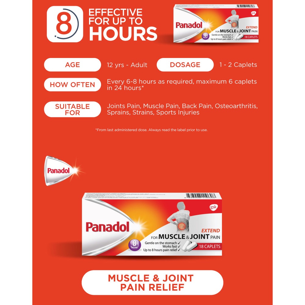 PANADOL Extend, Paracetamol for Long Lasting Pain Relief, Back Pain ...