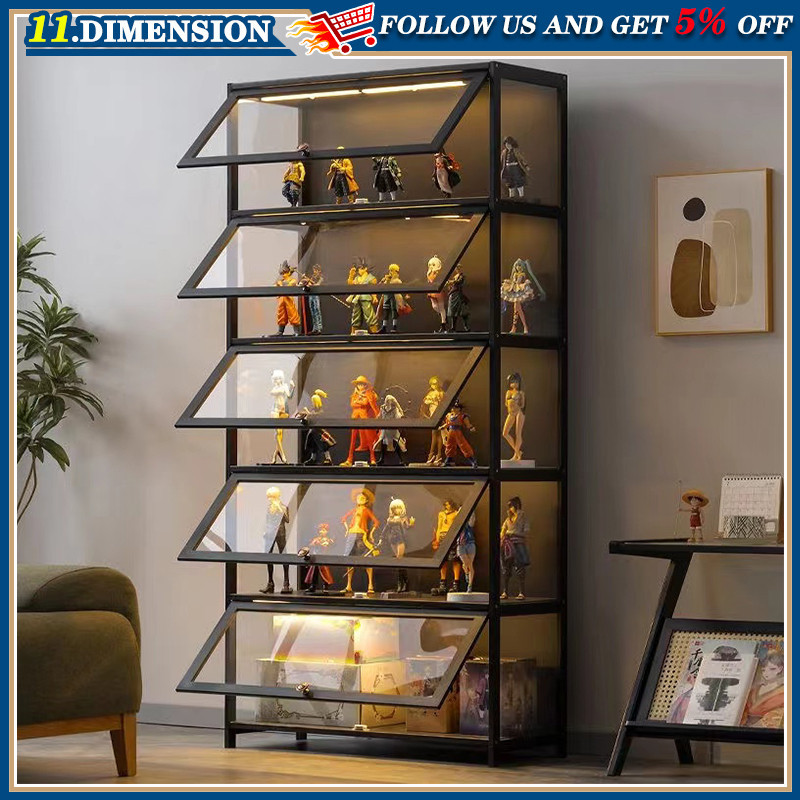 3-sided Transparent Display Cabinet Black Book Shelf Cabinet with ...