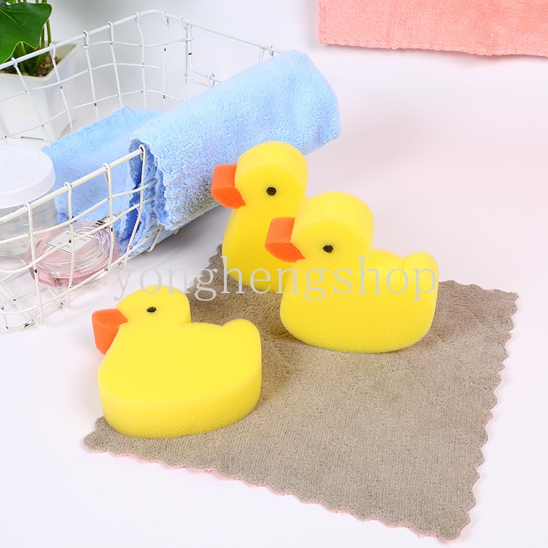 Cartoon Duck Shaped Baby Bath Sponge Wipe Massage Brushes Kids Shower ...