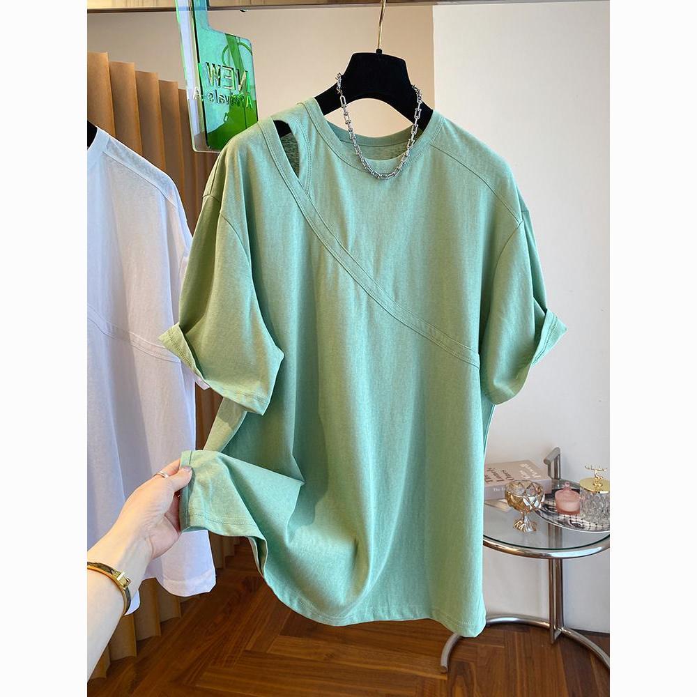 Cotton large size fat mm summer niche loose hollow-out shoulder-leaking ...