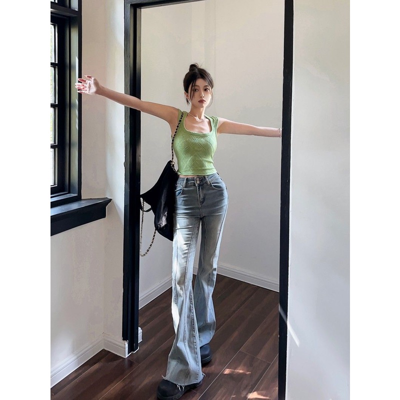 Eliza Women clothes korean greener knitted garment camisole Cute crop ...