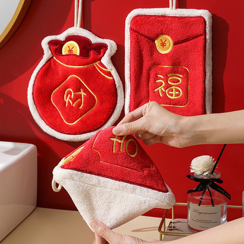 2026 New Year Rag Hanging Design Hand Towel Cute Red Envelope Pattern ...