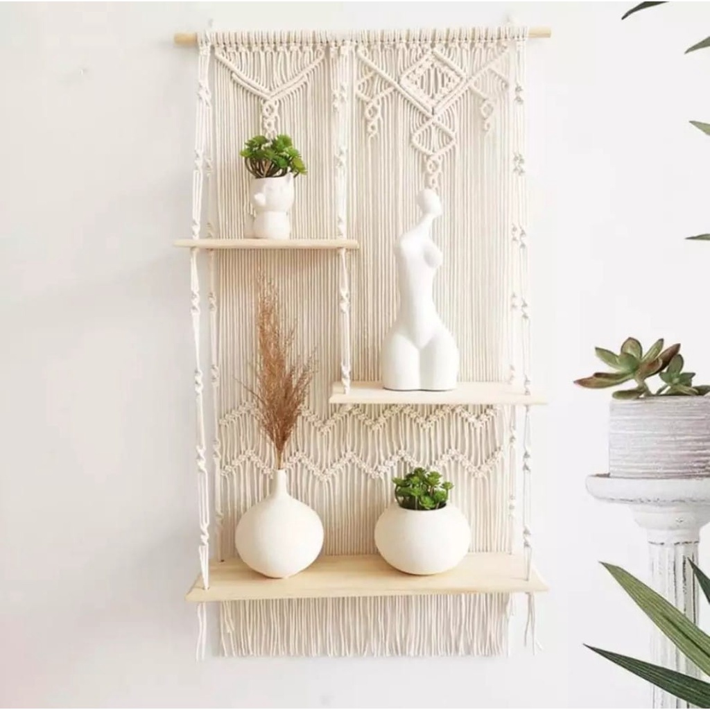 KATUN PREMIUM MACRAME Macrame aesthetic shelf / viral aesthetic wall ...