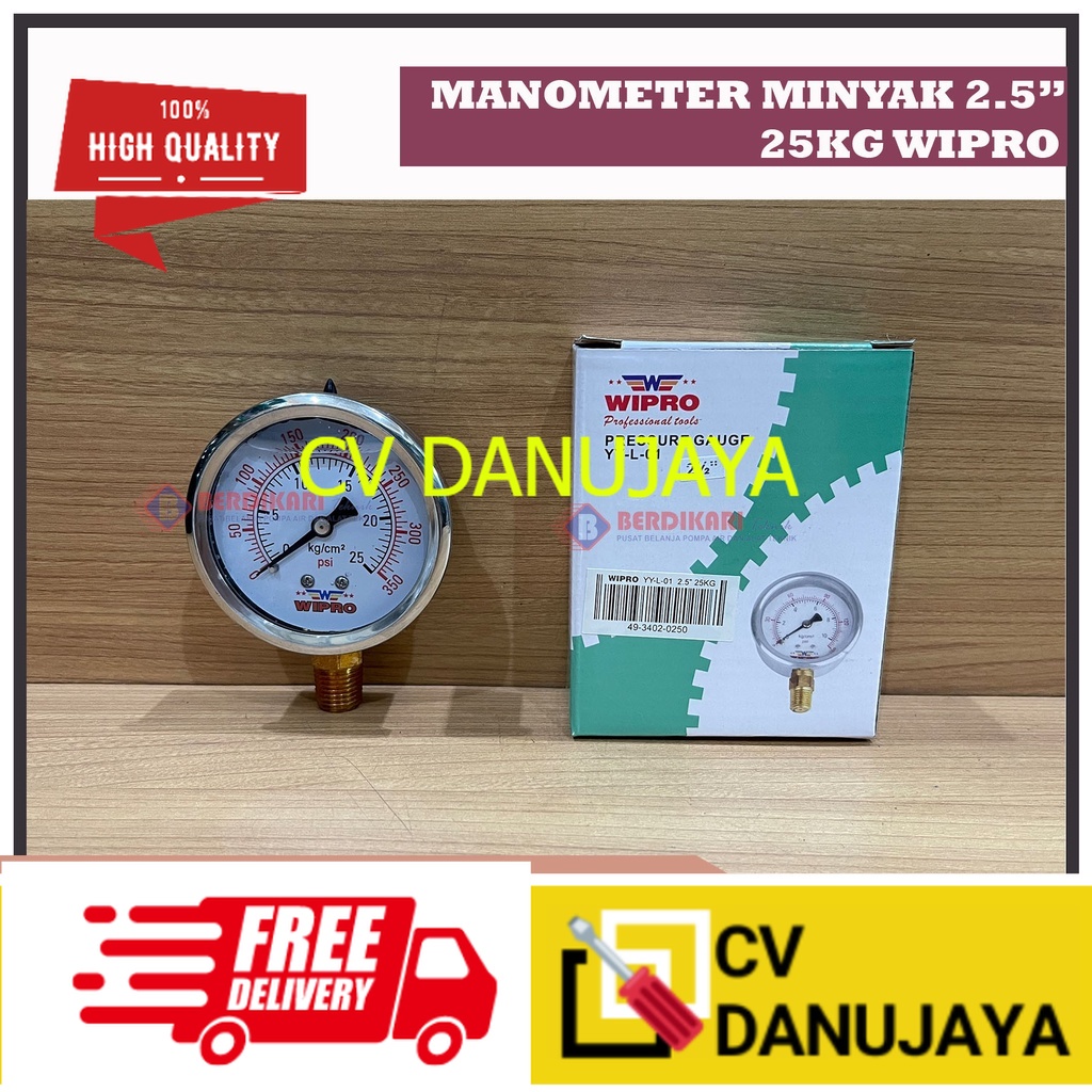 Oil Pressure Gauge / Oil Manometer 2 1/2" x 1/4" 25KG 25 kg - Wipro | Shopee Singapore