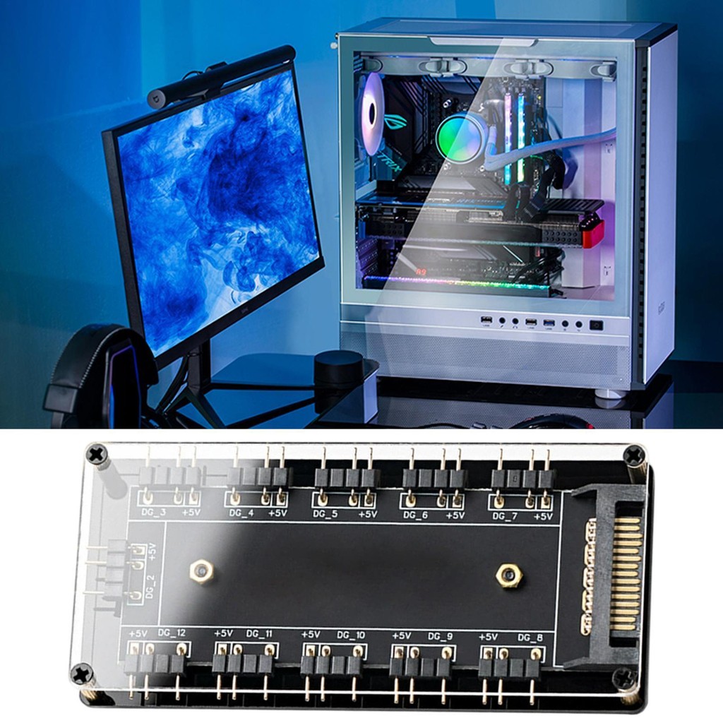 Computer Case Fan Hub E-sports Workbench ARGB Controller 10-in-1 Hub ...