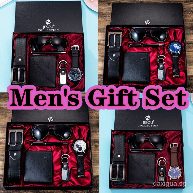 【In stock】new 6 pcs/set men's gift set watches men cowhide leather ...