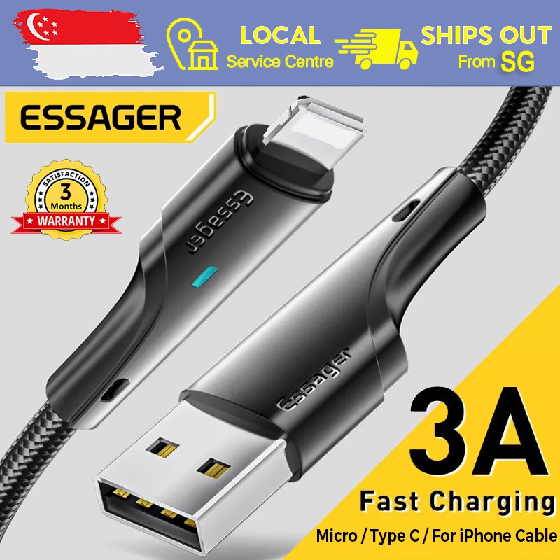 [SG Ready Stock] Essager 3A USB Type C Fast Charging Cable Micro Power ...