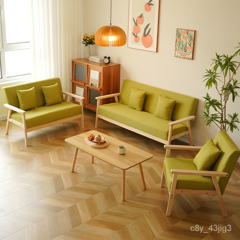 Rental Room Simple Sofa Living Room Set Solid Wood Coffee Table Fabric ...