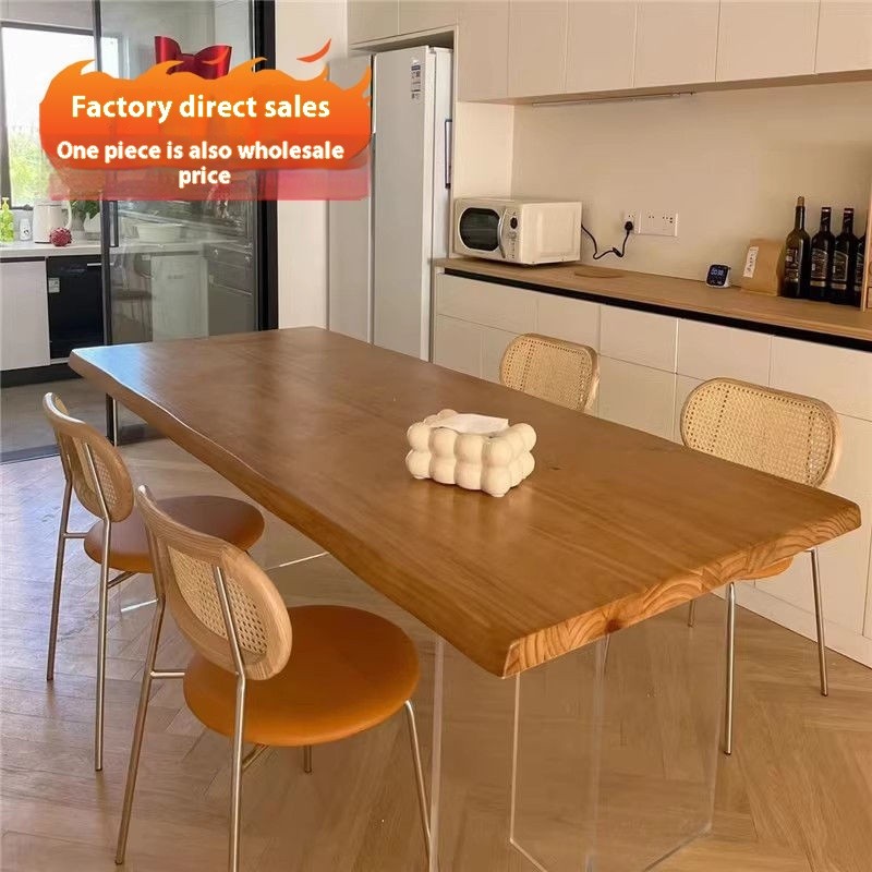 Acrylic Solid Wood Floating Dining Table and Chairs Small Apartment Natural Wood Style Living ...