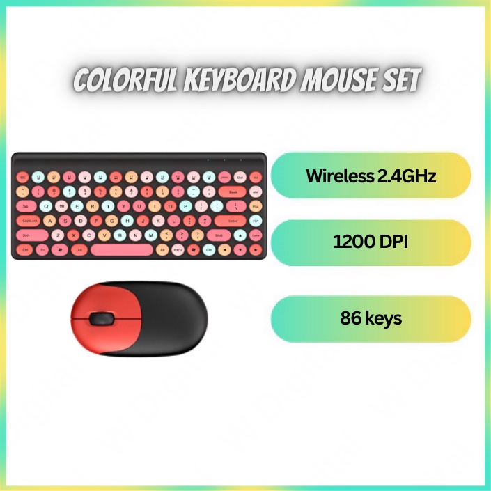 Lipstick Color 86 Keys Retro Round Wireless Keyboard Mouse Set Punk ...