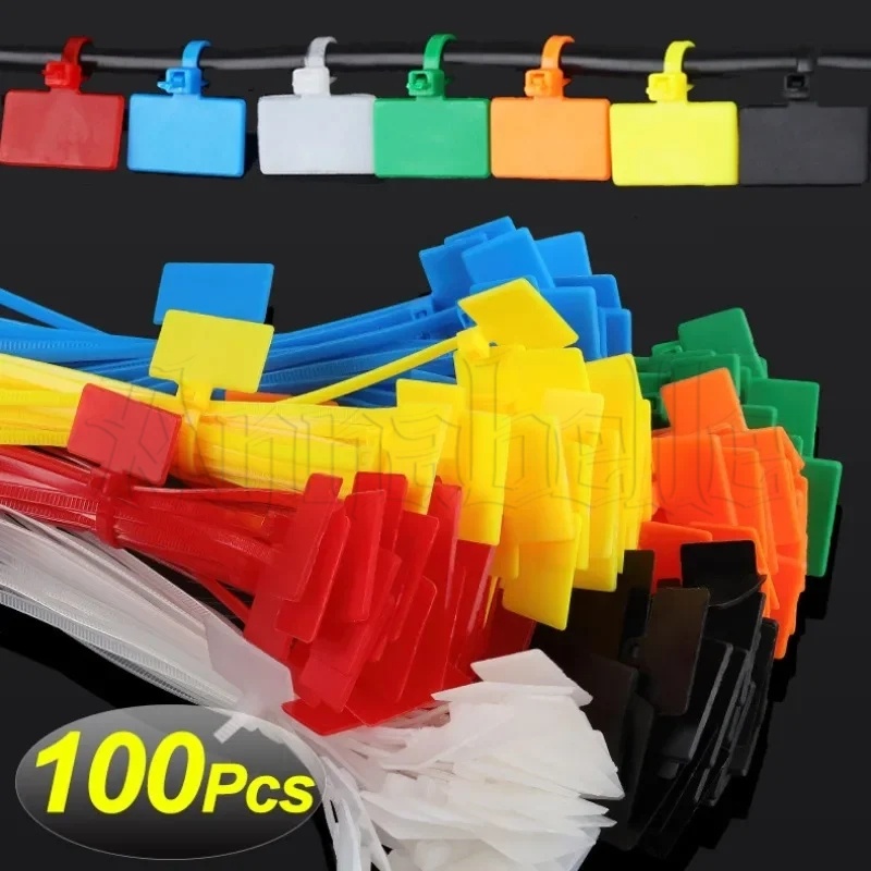 100Pcs DIY Nylon Markable Cable Tie Tag Labels / Adjustable Self ...