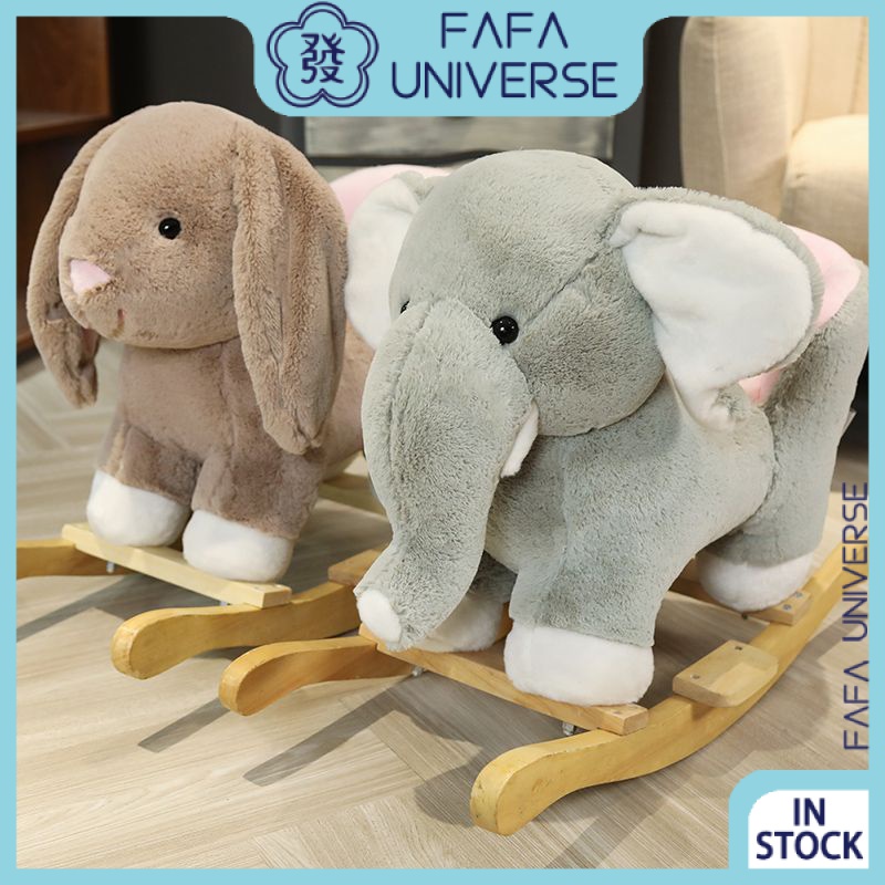 Kids Cute Plush Elephant Rabbit Rocking Horse Trojan Rocking Chair 1-2 ...