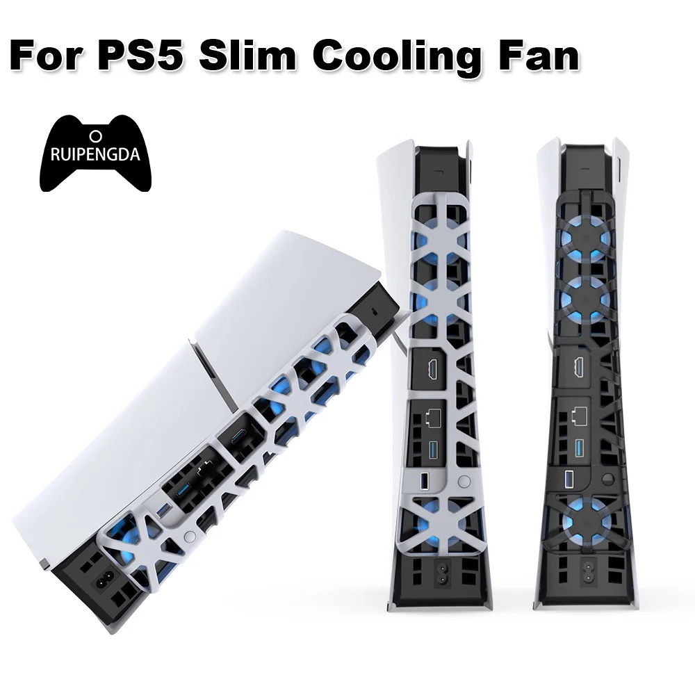 For PS5 Slim Console Cooling Fans Cooler Fan with Blue LED Light Game ...