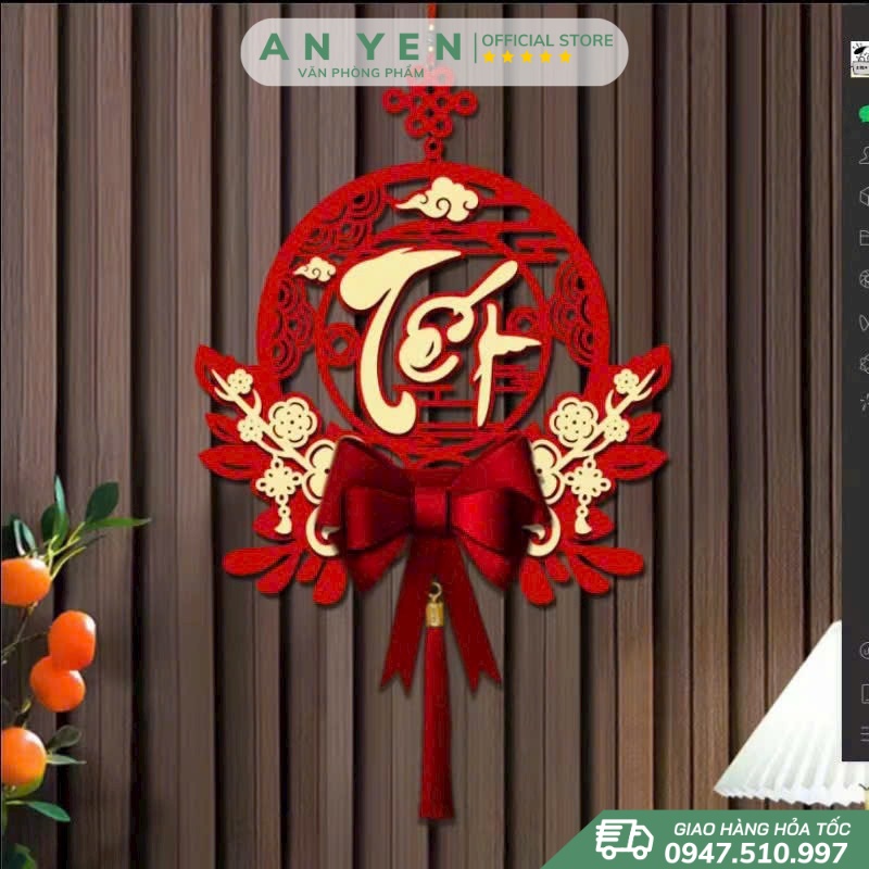 Khanh Red Velvet Fan Engraved with Letters CNY PHUC LOC Decorative ...