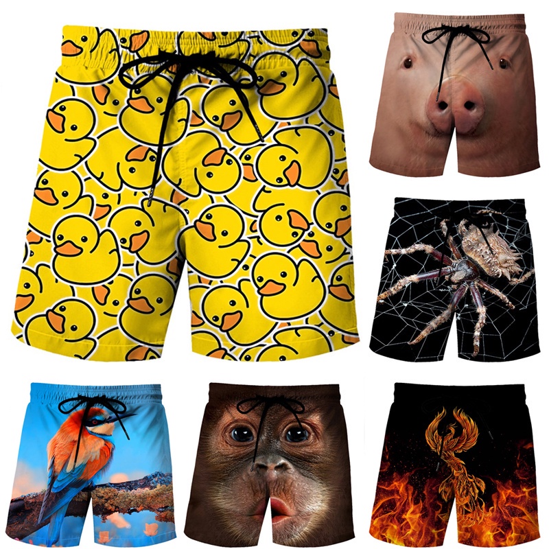 Funny Animals Board Shorts Duck Pig Monkey 3D Printed Streetwear Men's ...