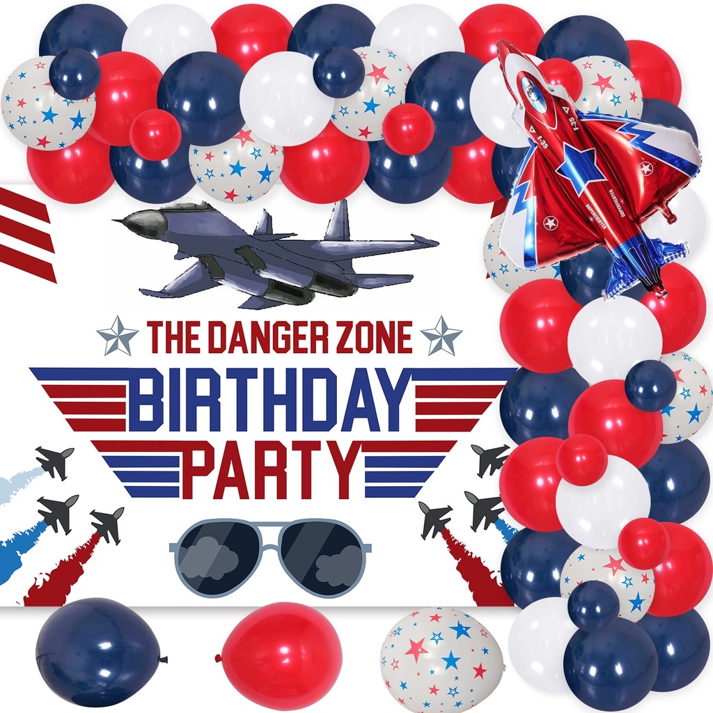 FANGLELAND Fighter Jet Birthday Decorations for Boys Balloons Garland ...