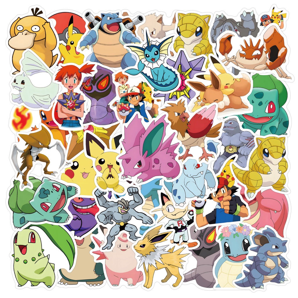 50 pcs Classic Pokémon Cartoon Anime Waterproof PVC Stickers (B ...