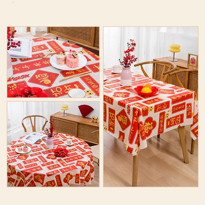 Waterproof Tablecloth Festive New Year Theme Table Cloth Home ...