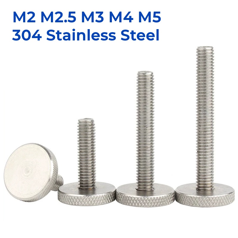 M2 M2.5 M3 M4 M5 GB835 304 Stainless Steel Knurl Flat Head Hand Tighten Screw Curtain Wall Glass ...