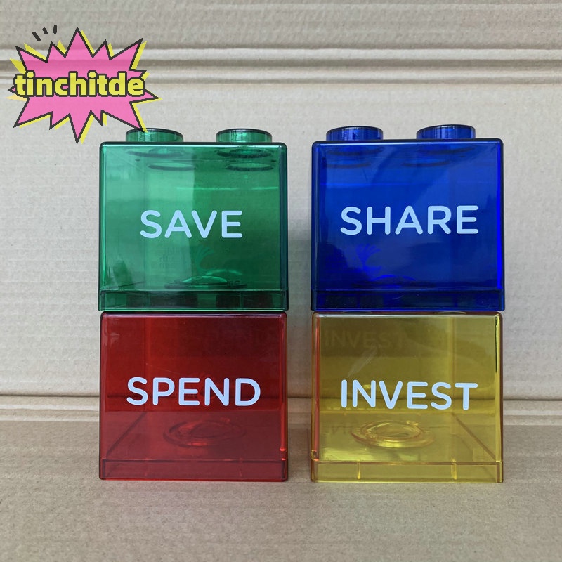 [TinchitdeS] Building Block Money Box Saving Box Transparent Plastic ...