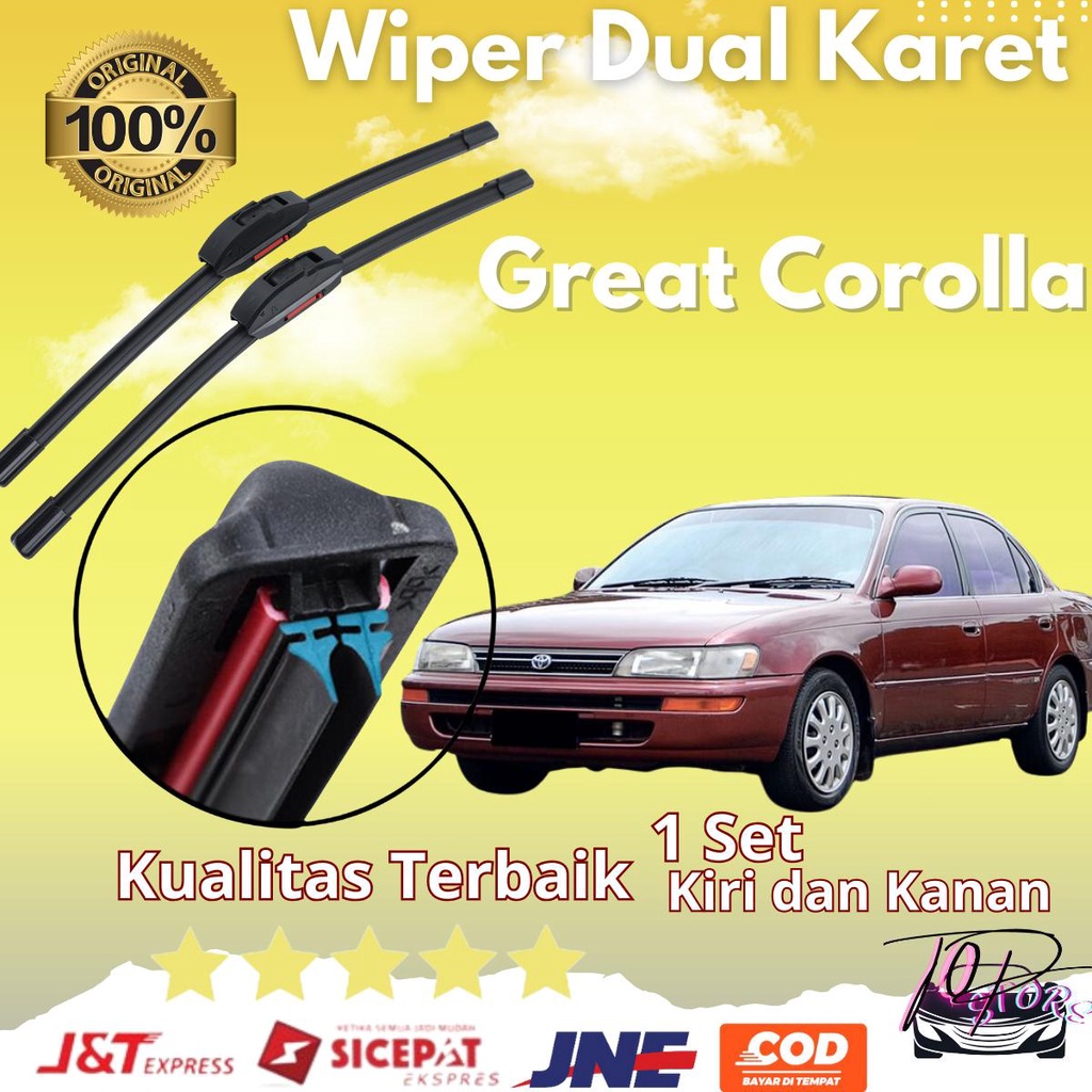 Frameless Double Rubber Wiper for Toyota Great Corolla Pair of 2 PCS ...