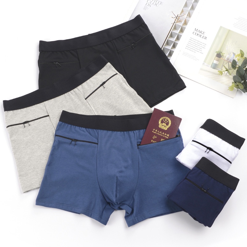 Large Size Men's High Waist Anti-Theft Underwear With Double Pockets ...
