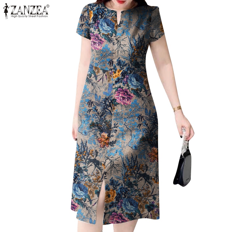 ZANZEA Women Korean Round Neck Short Sleeves Decorative Buttons False ...