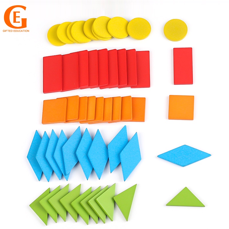 50Pcs Montessori Geometry Toy Wooden Tangram Geometric Shape Set ...