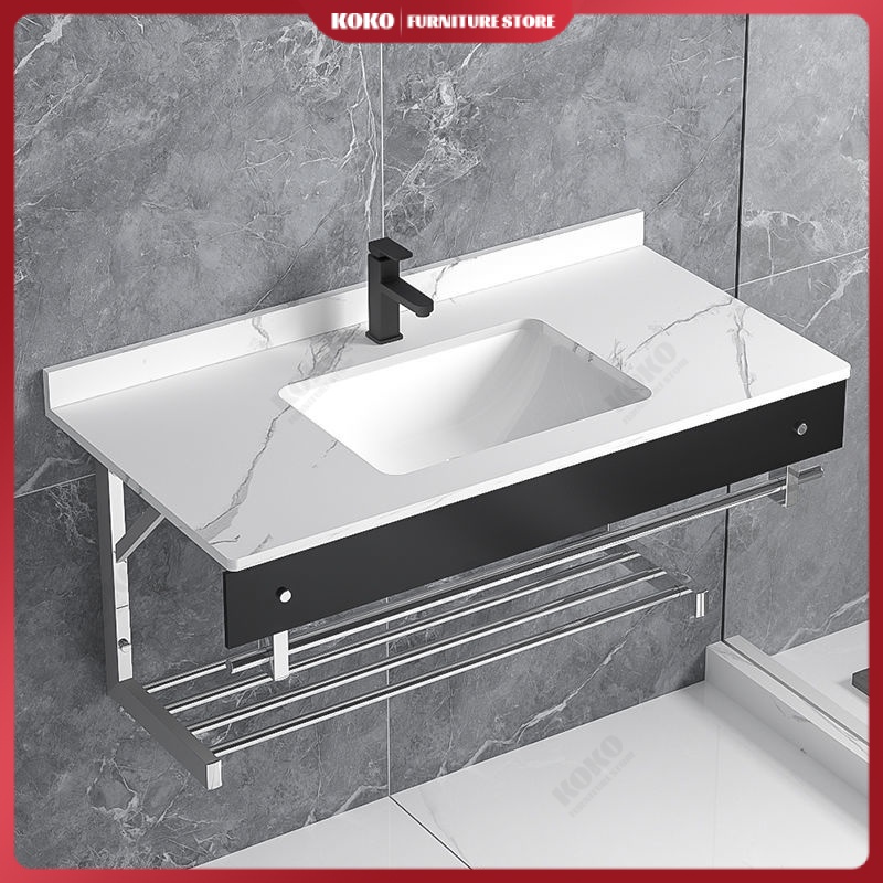 Ceramic wash basin rock plate stainless steel wall-mounted combination ...