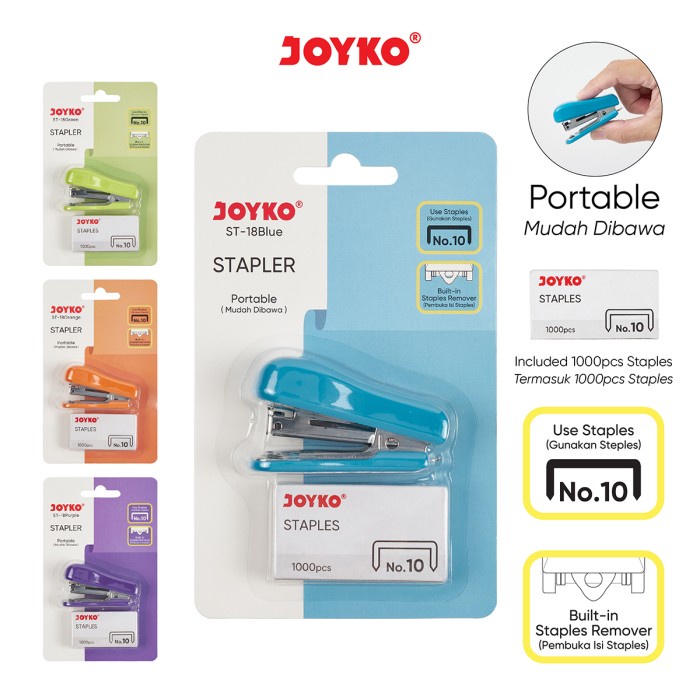 Joyko ST-18 Snap-In Stapler and Staples 1 Set (Stepler + Contents ...