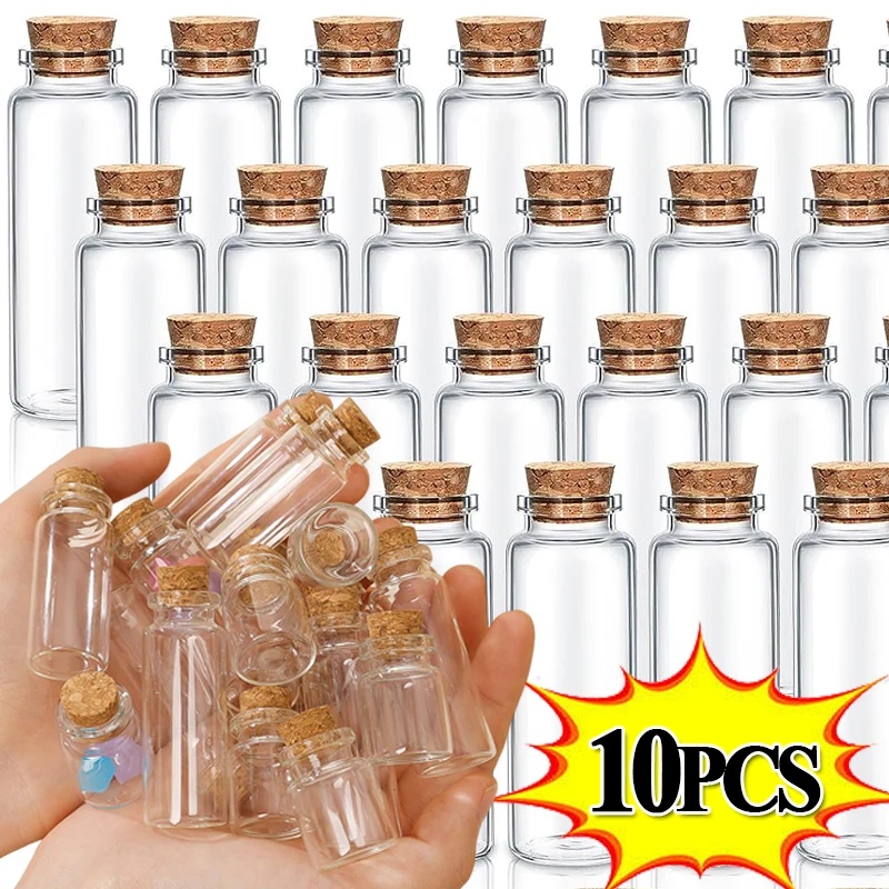 Empty Wishing Bottles Xmas Wedding Party Decor/ Tiny Glass Bottle Jars Hanging/ 10Pcs Mini Clear ...