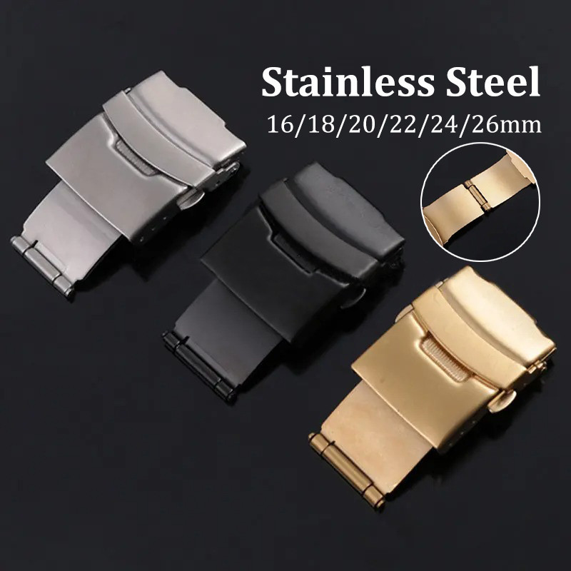 16 18 20 22 24 26mm Stainless Steel Watch Buckle Strap Band Metal Push ...