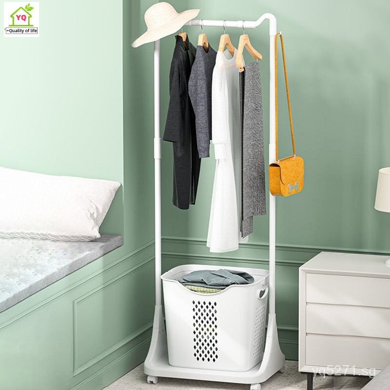 YQ Clothes Drying Rack With Wheels Coat Rack With Dirty clothes basket ...