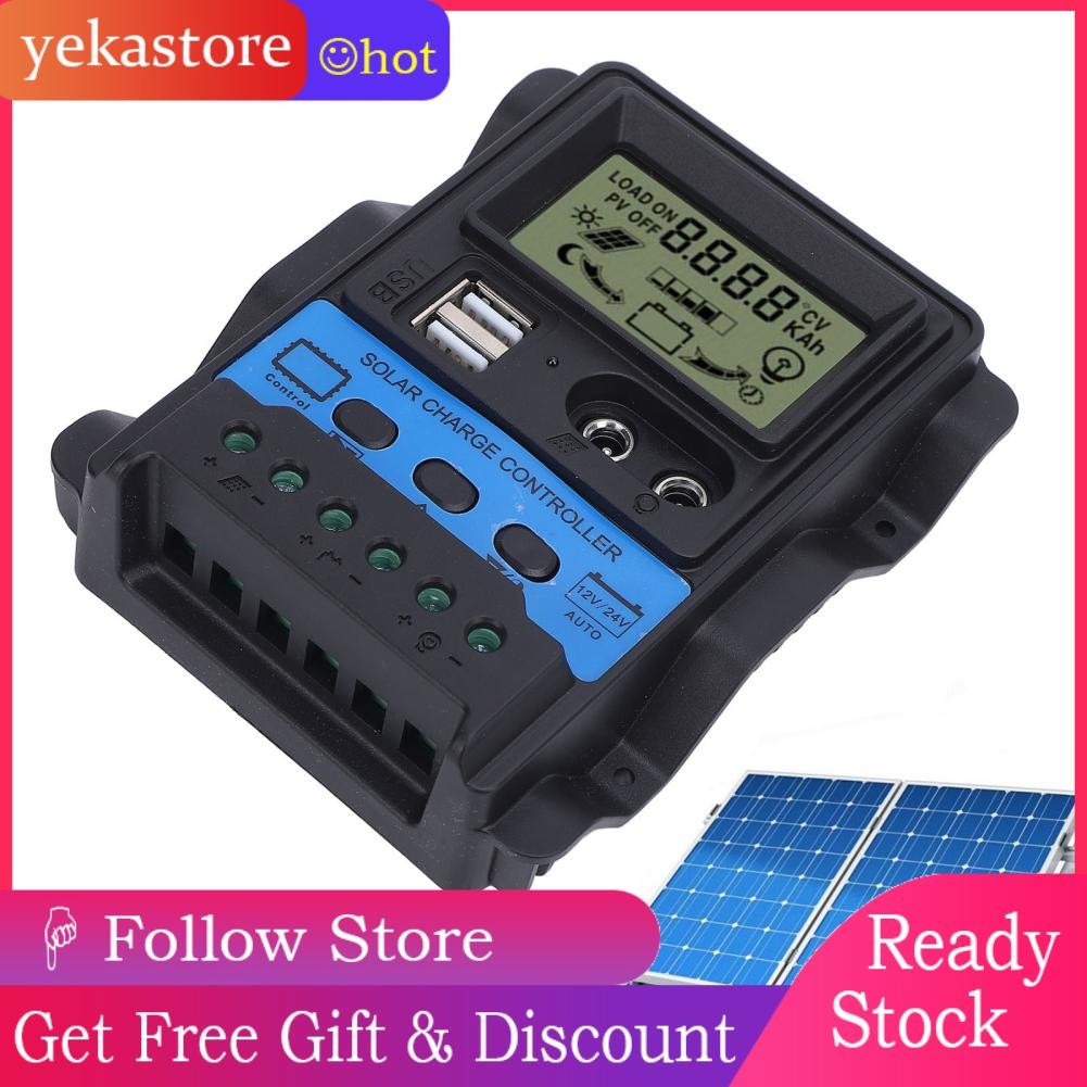 Yekastore Solar Controller PWM Panel with Dual USB Port Battery ...