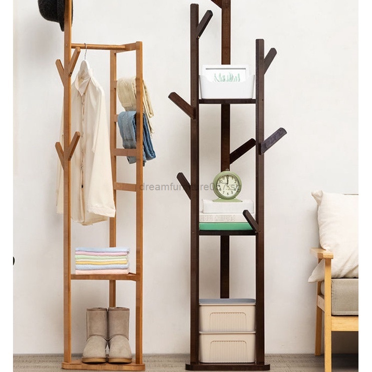 JINQUANJIA Solid Wood Triangle Clothes Hanger Floor Coat Rack Stand 8 ...