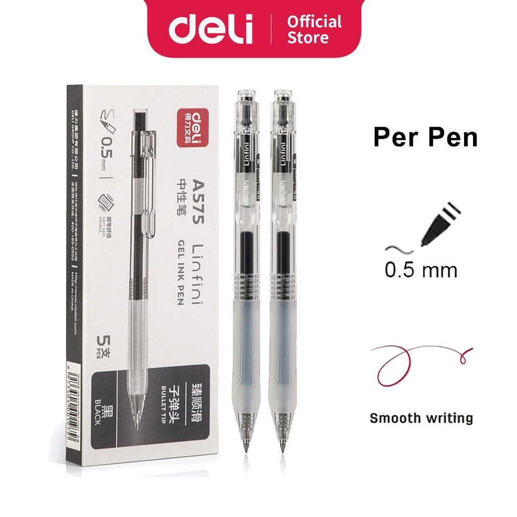 Deli Gel Pen A575 Linfini Series 0.5mm Student Black Ink Pen Fast Dry ...