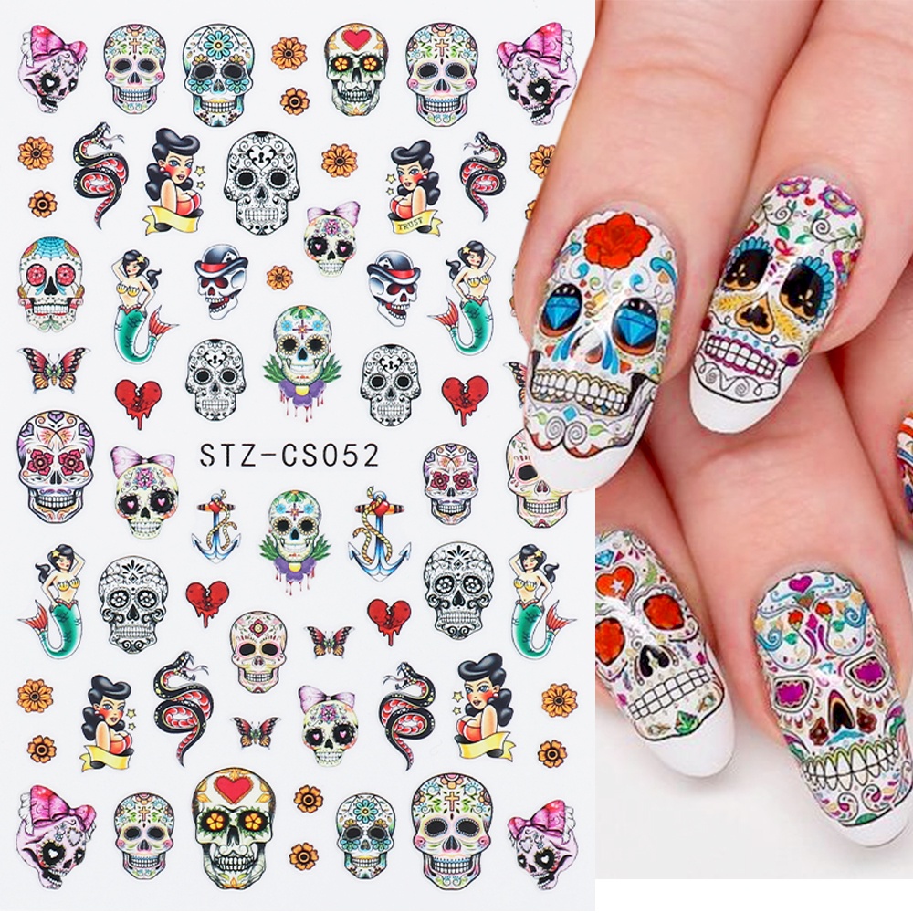 3d Halloween Nail Art Stickers Sugar Skull Sliders For Nails Anime