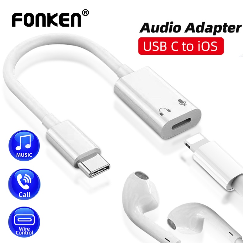 Fonken USB C to iOS Earphone Audio Adapter Cable Type C to iOS Charging ...