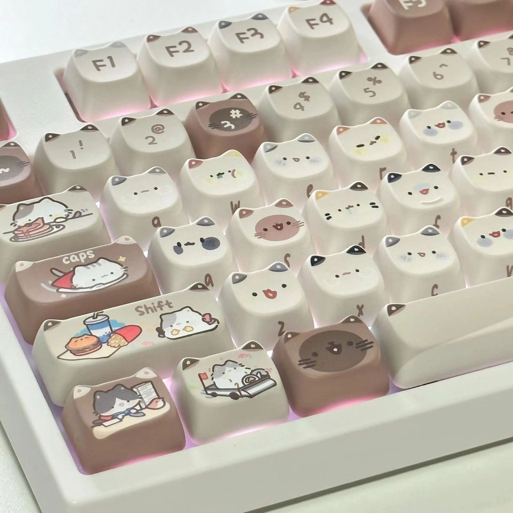 Cute Meow Keycaps Cat Head MAO Profile PBT Square Key Cap Thermal ...