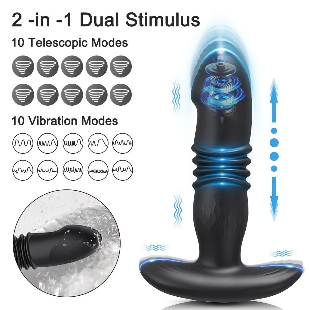 HESEKS 2 in 1 Dual Stimulus 10 Telescopic Vibration Modes Male Adult Toys Prostate Massage ...