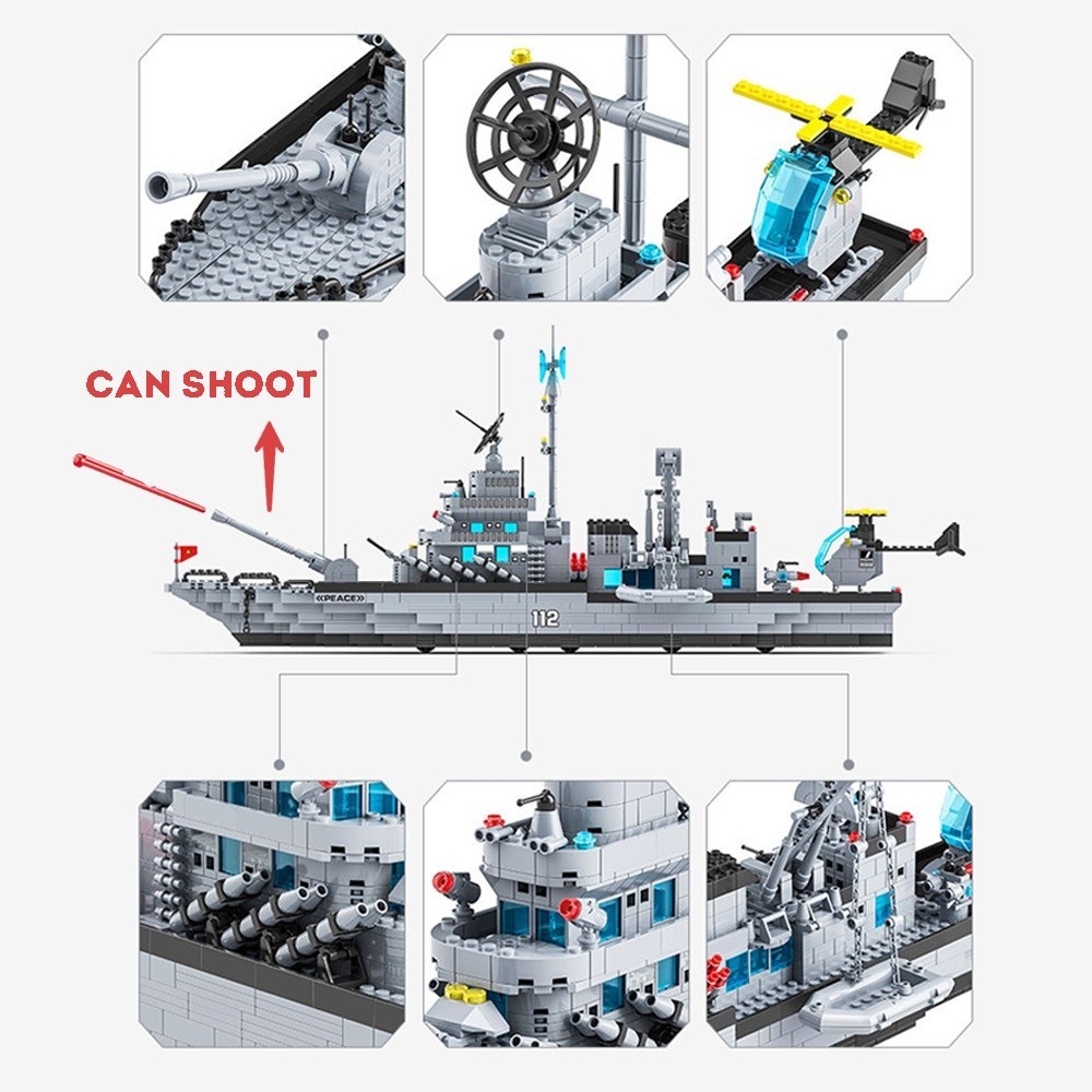 Building block battleship set Military destroyer missile ship model ...