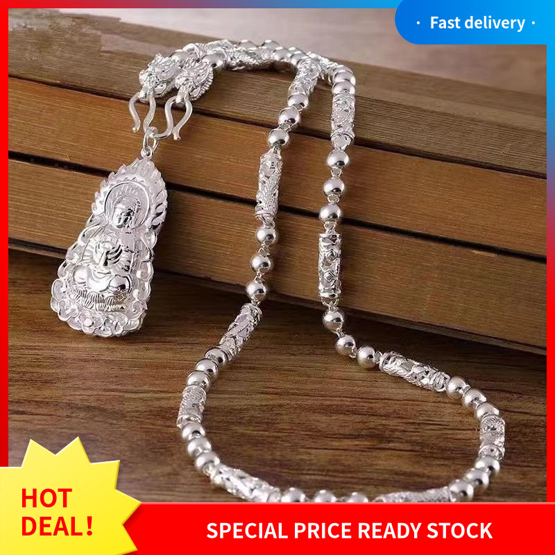Authentic Pure Silver Necklace Guanyin Pendant Pure Silver Men's Stylish Pure Silver Pendant ...