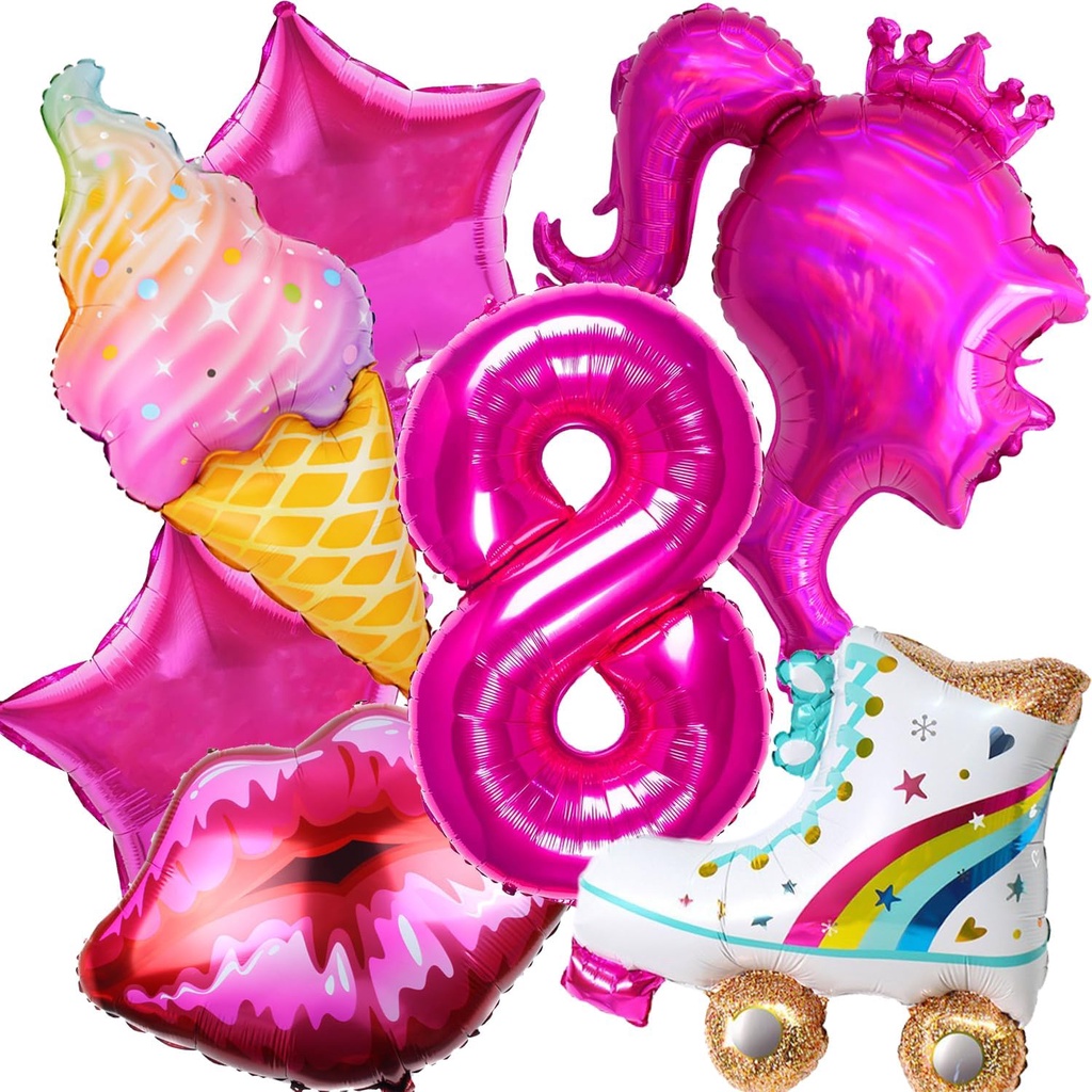 7pcs Pink Confetti Balloons, Huge Hot Pink Aluminum Foil Balloons With ...