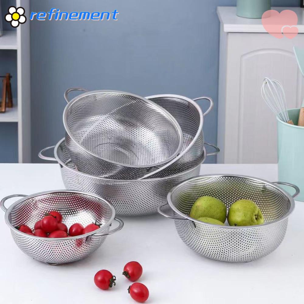 REFINEMENT Large Rice Washing Bowl, 16.5-31.5cm Silver Food Strainers ...