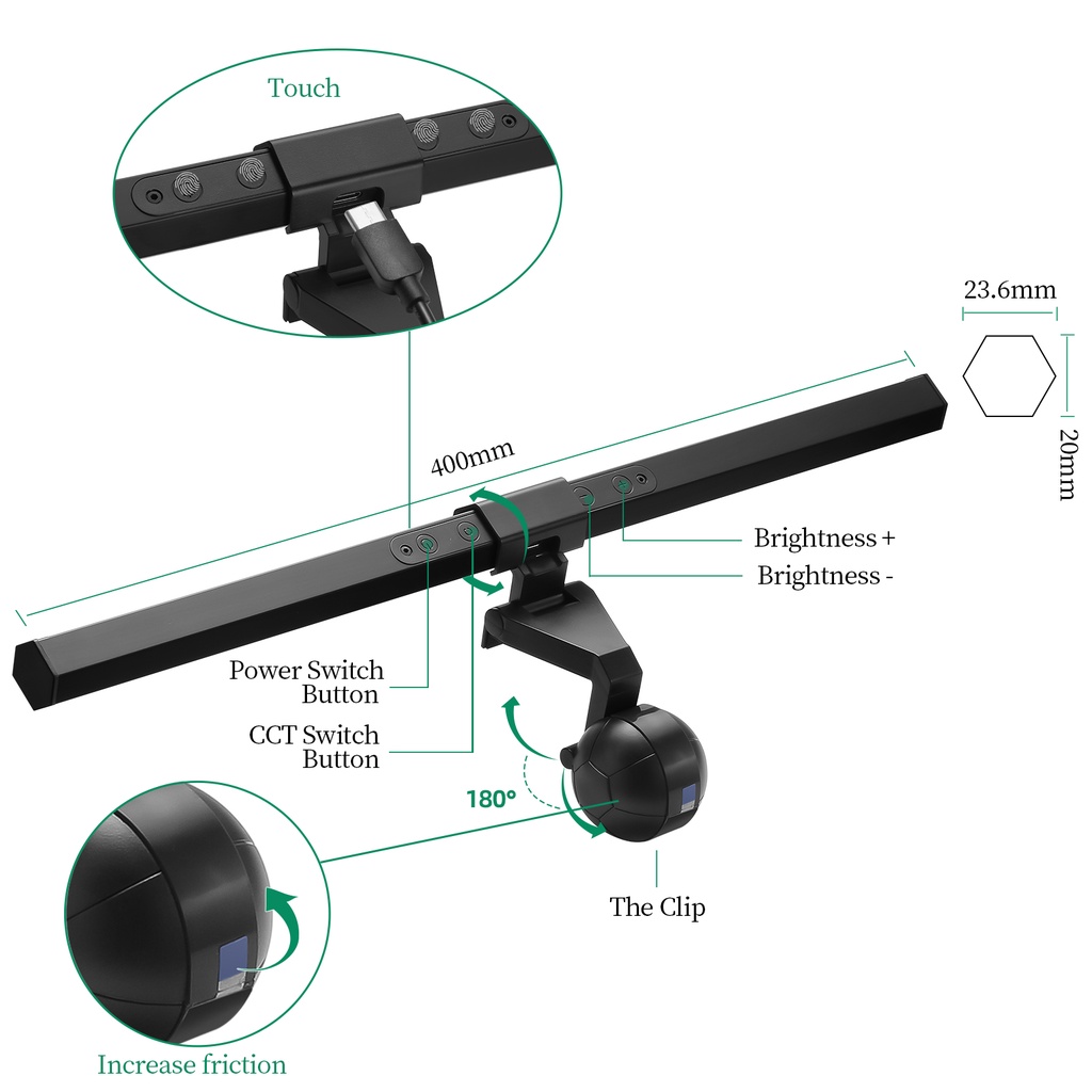 Computer Monitor Light Bar Screen Light e-Reading LED Task Lamp 40CM ...