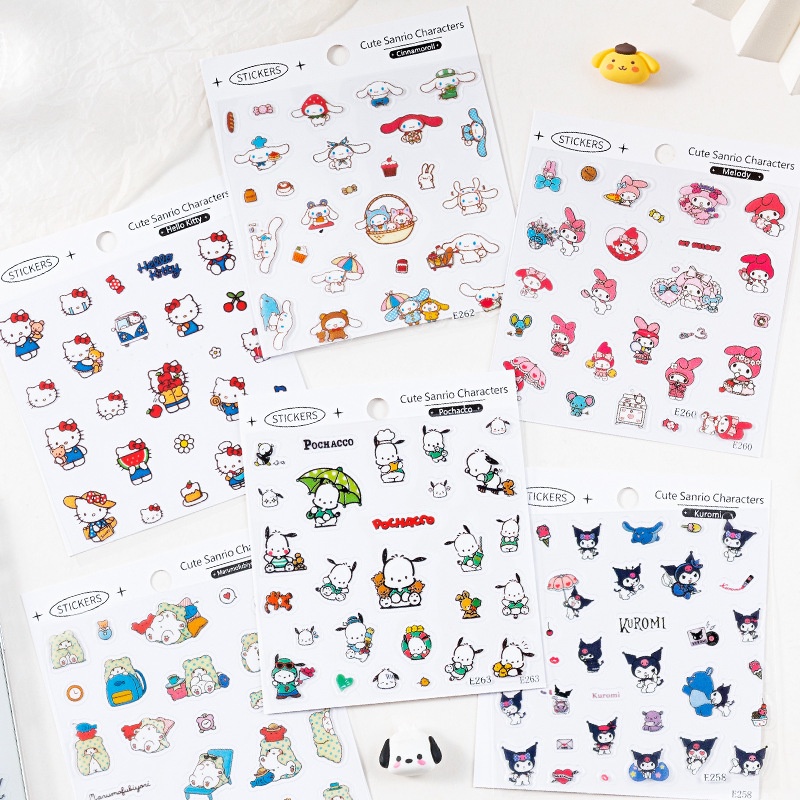 Sanrio Mini Stickers Cute Kuromi Pacha Dog Melody Cuckoo Handbook DIY ...