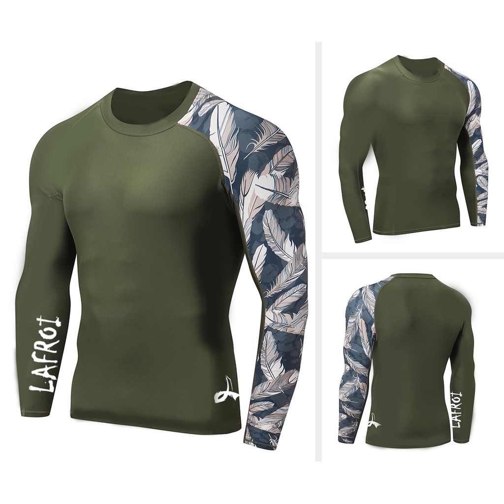 New Men's Long Sleeve SwimSuit Rush guard Fit Compression Rash Guard ...